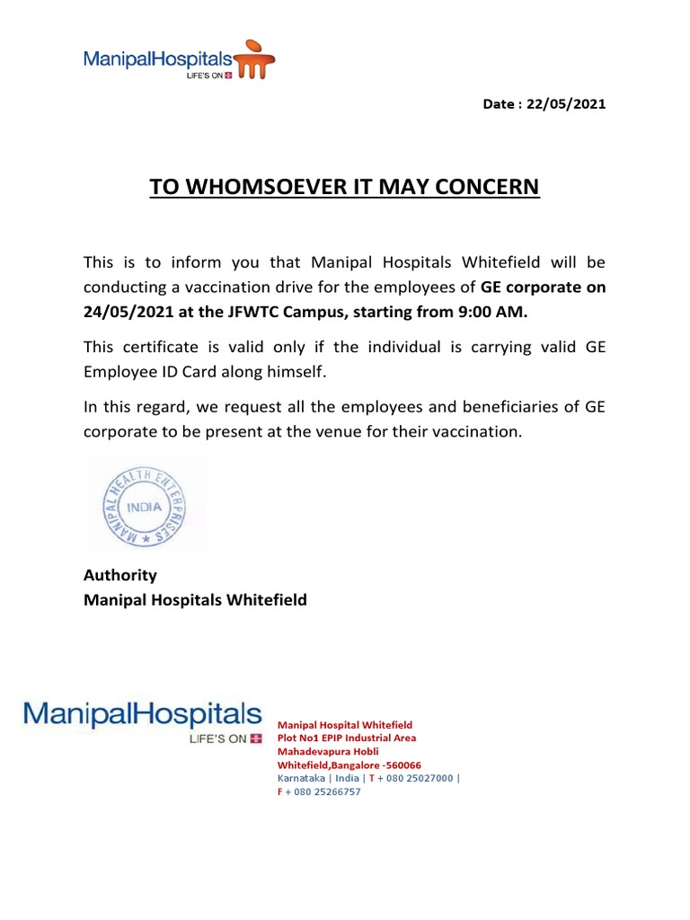 Manipal Hospital Certificate May 24 | PDF