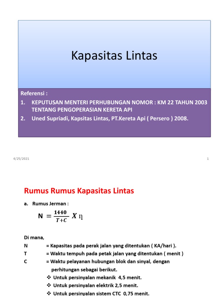 Rumus Kapasitas Lintas Kereta Api | PDF