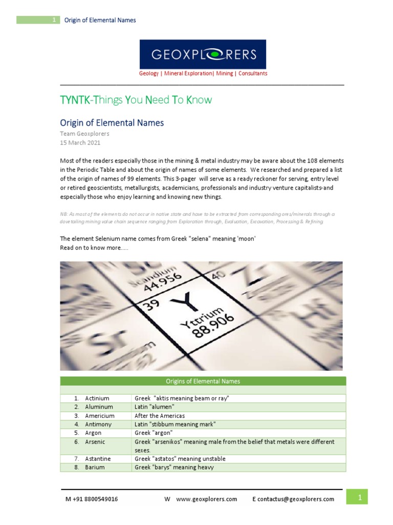 Origin of Elemental Names | PDF | Metals | Chemical Elements