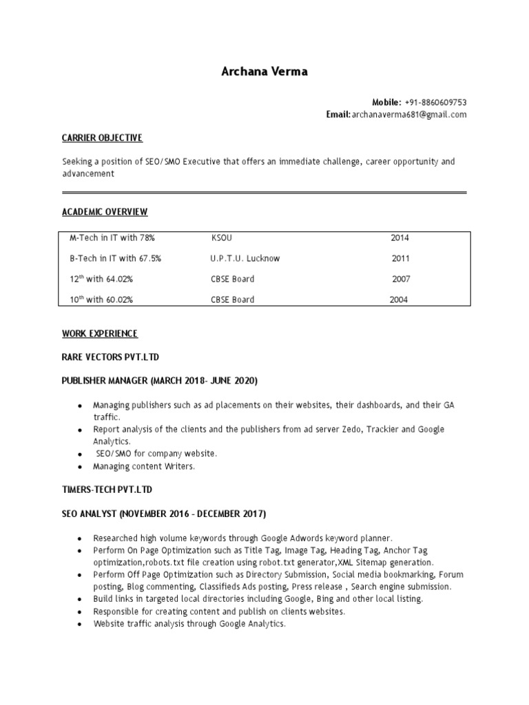 Archana Resume | PDF | Search Engine Optimization | Cyberspace