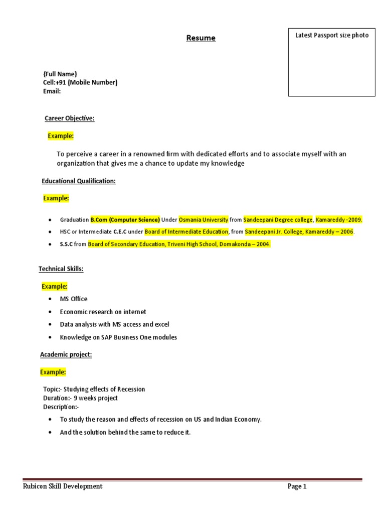 Fresher Resume Format | PDF