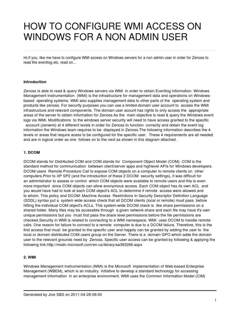 How To Configure Wmi Access On Windows For A Non Admin User | PDF ...