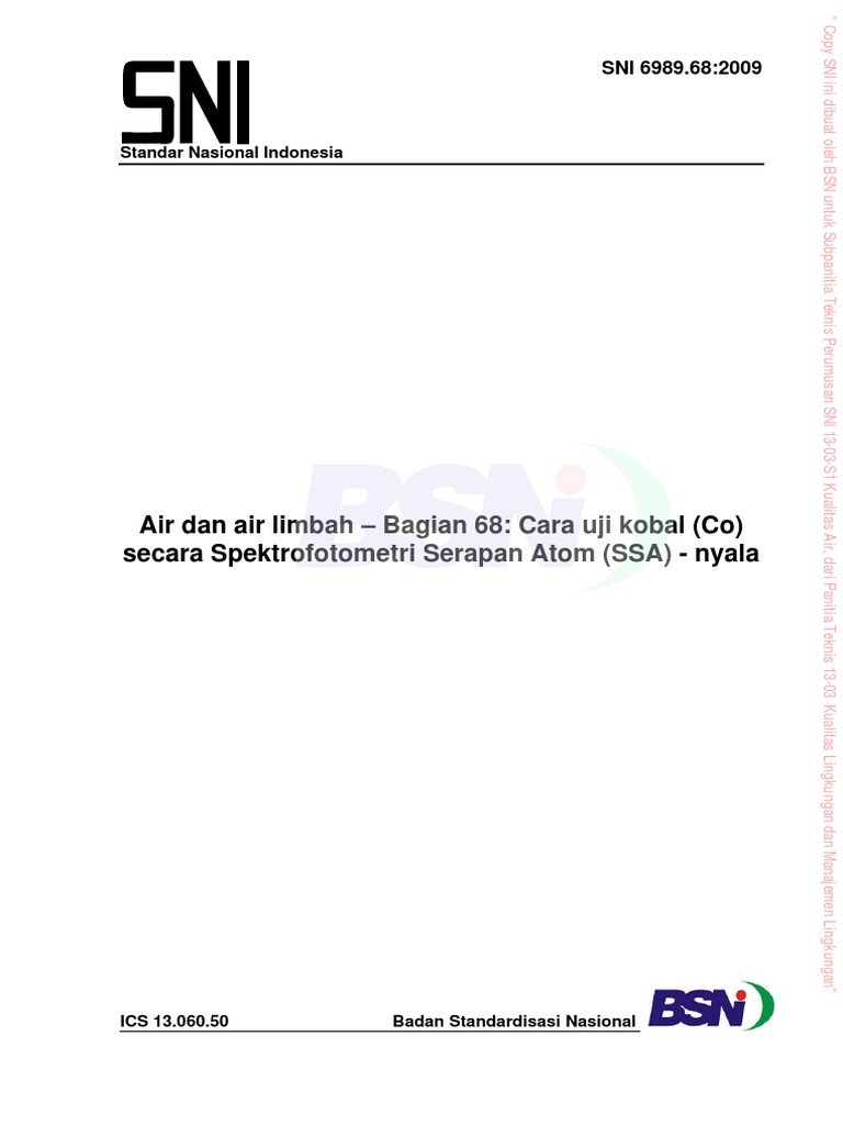 Metode Uji Kobal dalam Air SNI 6989.68 | PDF