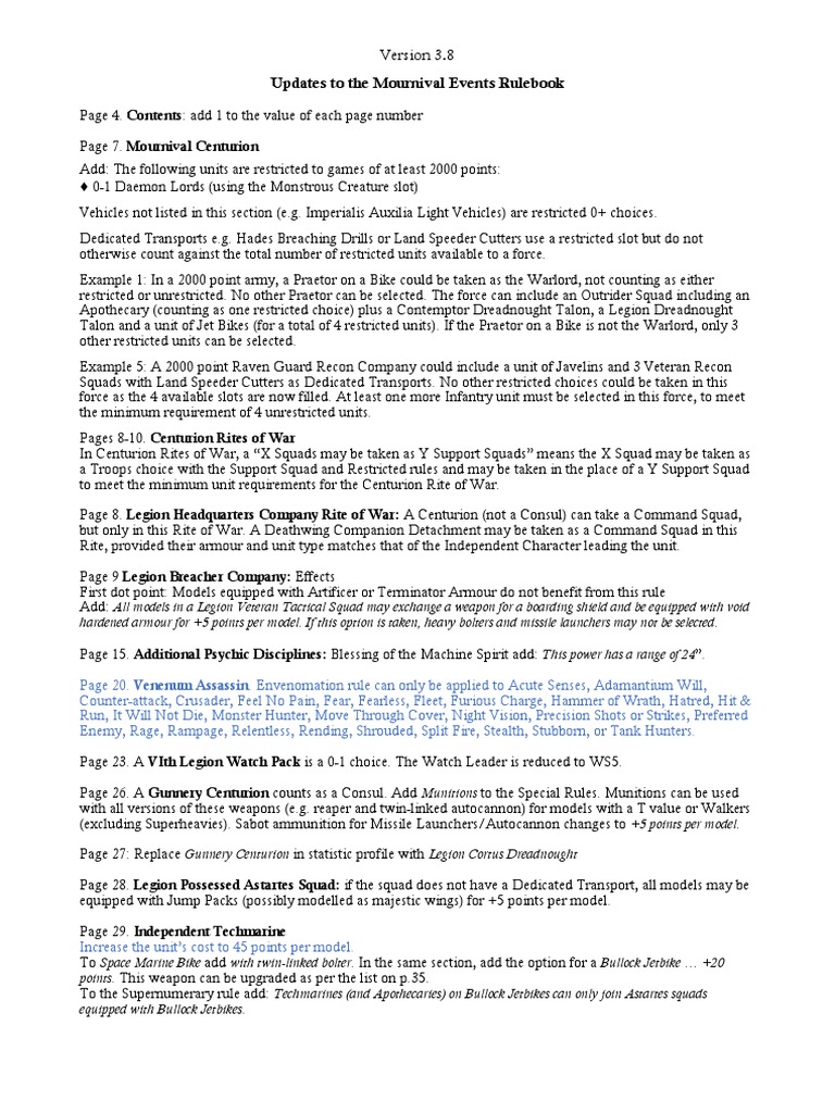 Mournival Events Rulebook Updates v3.8 | PDF | Ammunition | Military