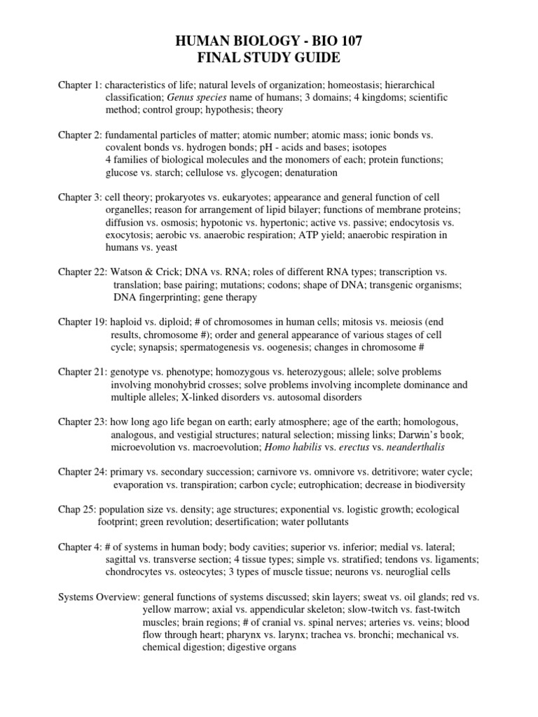 Human Biology - Bio 107 Final Study Guide | PDF | Cell (Biology) | Muscle