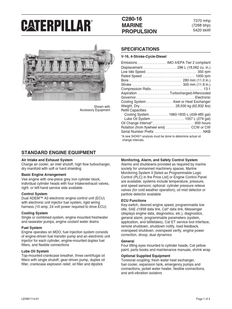 Specifications: C280-16 Marine Propulsion | PDF | Turbocharger | Engines
