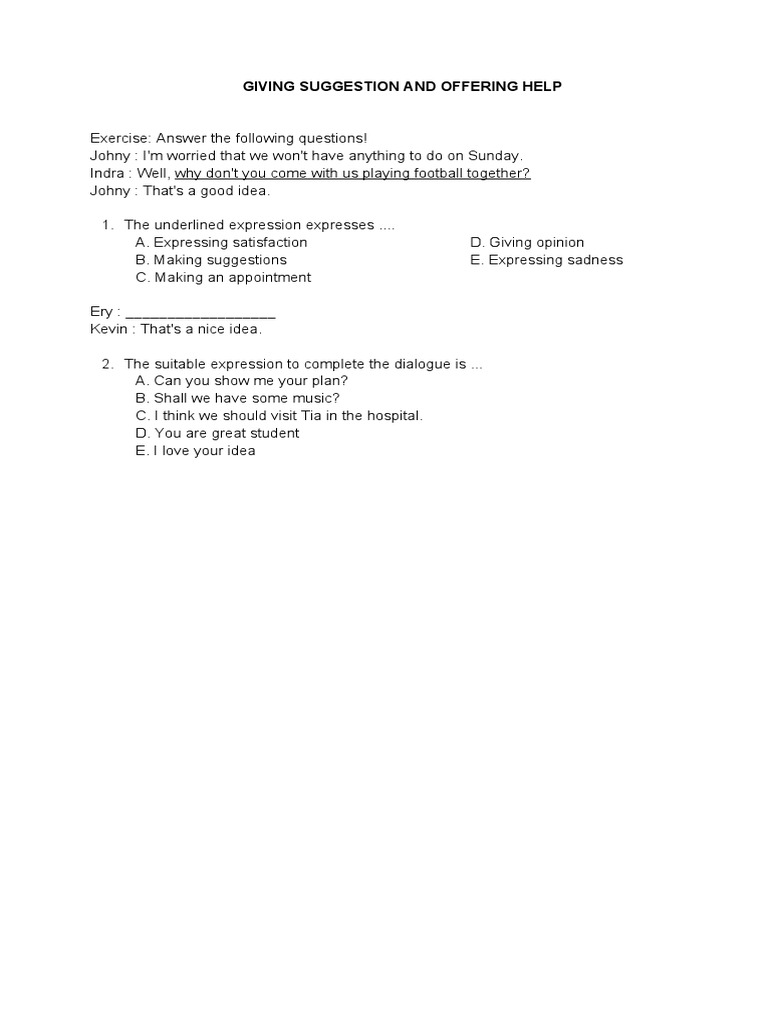Offering and Suggesting Exercise | PDF