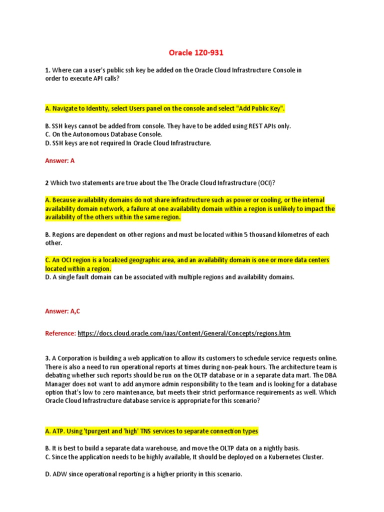 Oracle 1Z0-931: Answer: A | PDF | Databases | Table (Database)