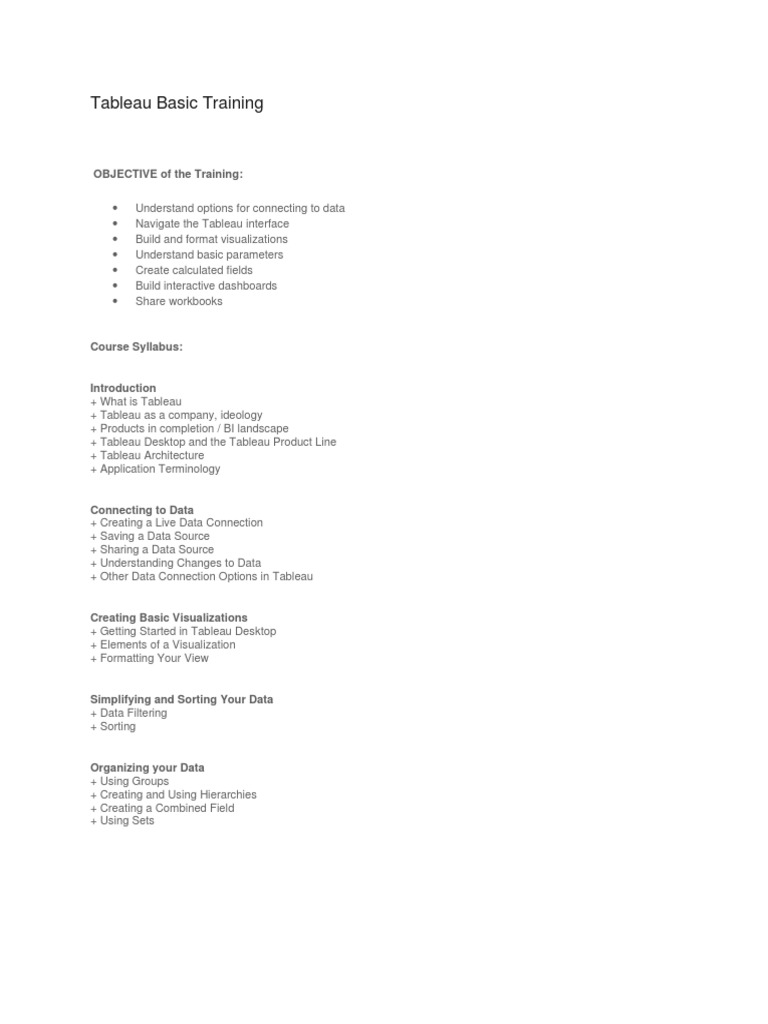 Tableau Basic Training Syllabus | PDF