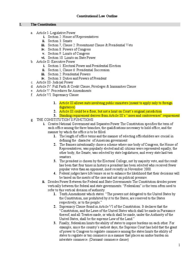 Constitutional Law Outline 1 | PDF | Article Three Of The United States ...