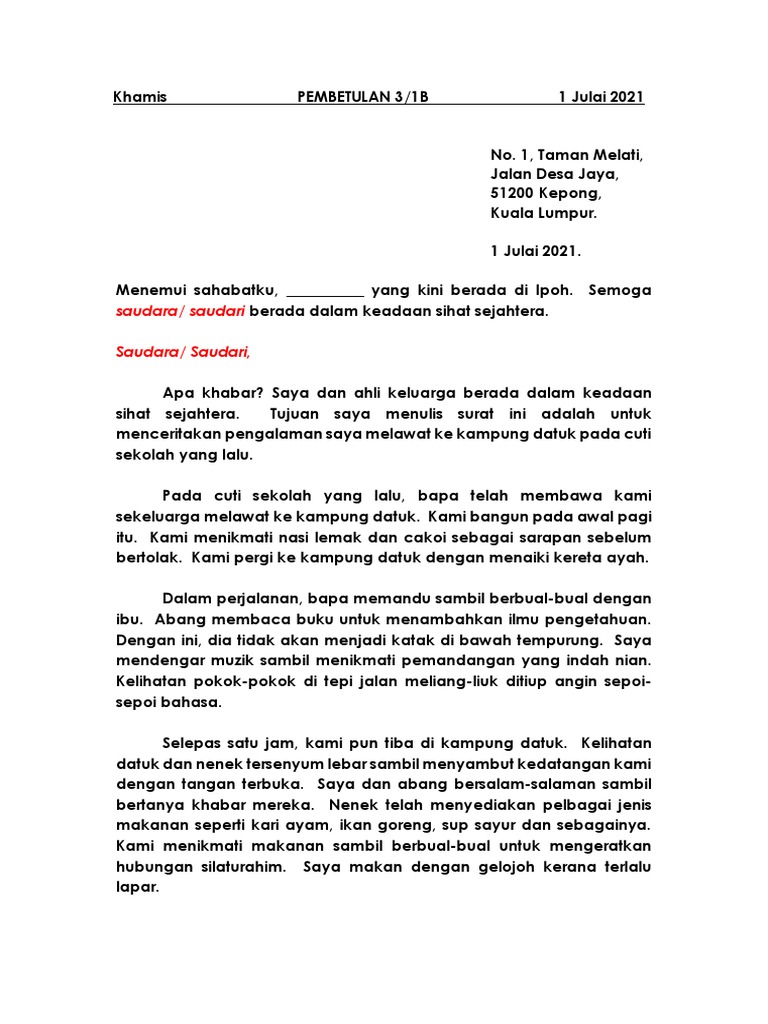 Lawatan Ke Kampung Datuk (Surat Tidak Rasmi - Pembetulan) | PDF