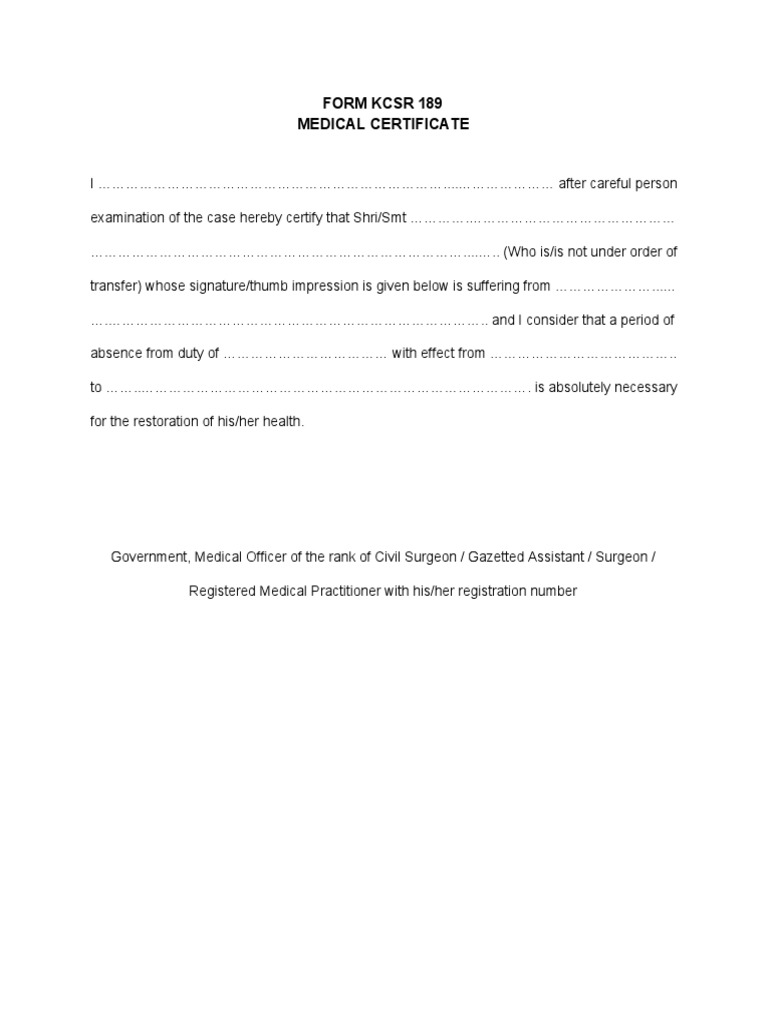FORM KCSR 189 (Medical Certificate) - DocFoc.c | PDF | Law