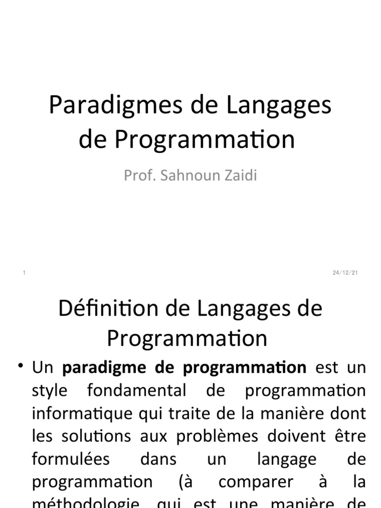PLF - Chap 1 - Paradigmes Des LP | PDF | Paradigme de programmation ...