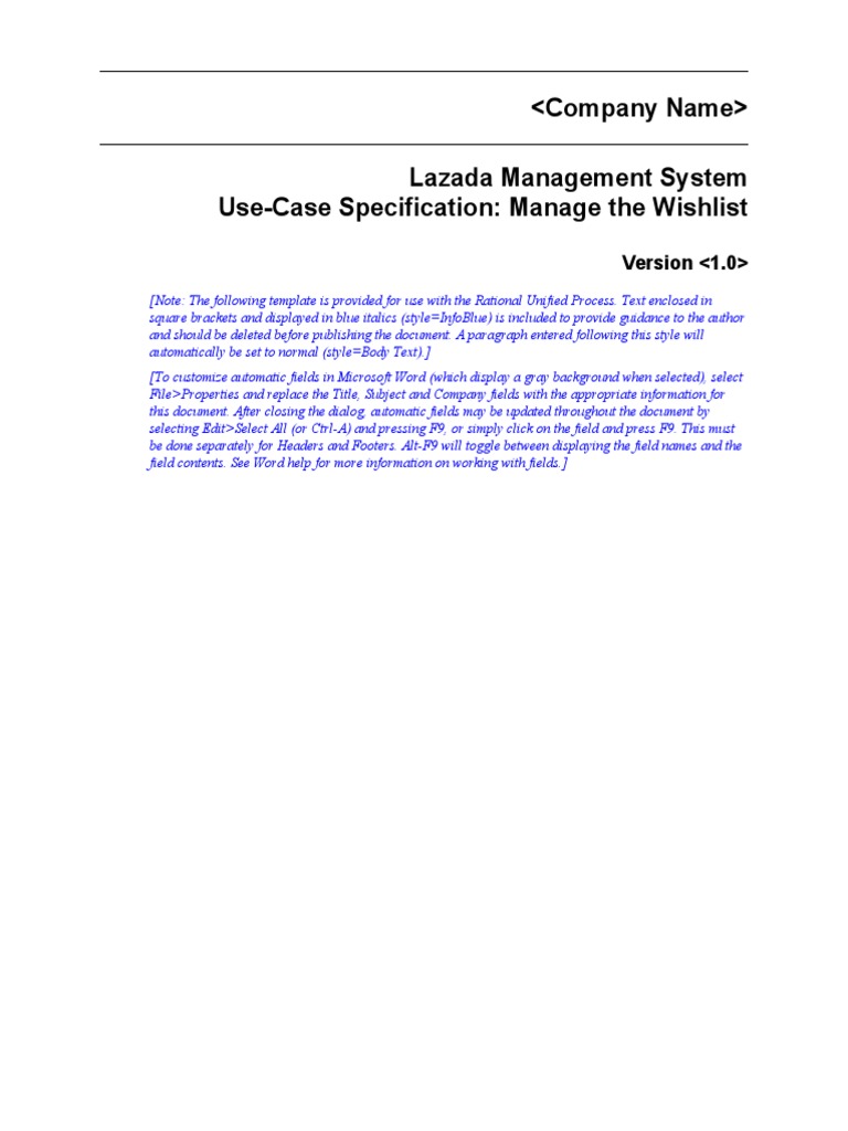 Lazada Management System Use-Case Specification: Manage The Wishlist ...