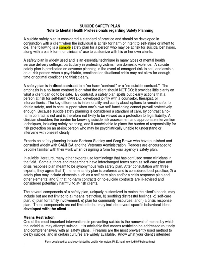 Suicide Safety Plan | Download Free PDF | Suicide | Mental Health