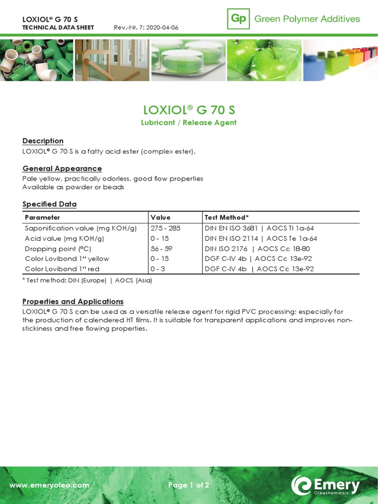 TDS Loxiol G 70 S | PDF | Packaging And Labeling | Polyvinyl Chloride