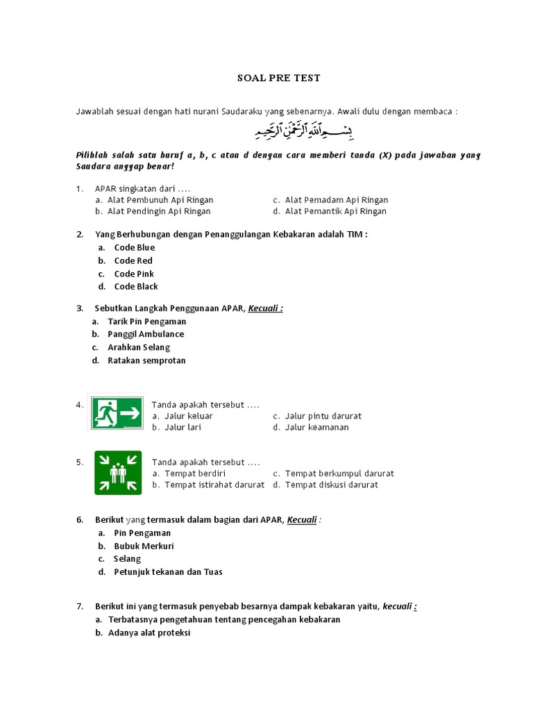 Soal Pre Test Dan Post Test APAR | PDF