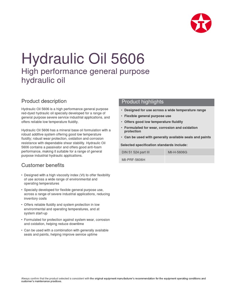 High Performance General Purpose Hydraulic Oil | PDF | Viscosity ...