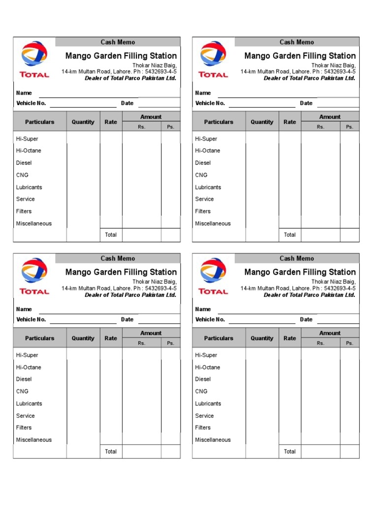 Mango Garden Filling Station Mango Garden Filling Station: Cash Memo ...