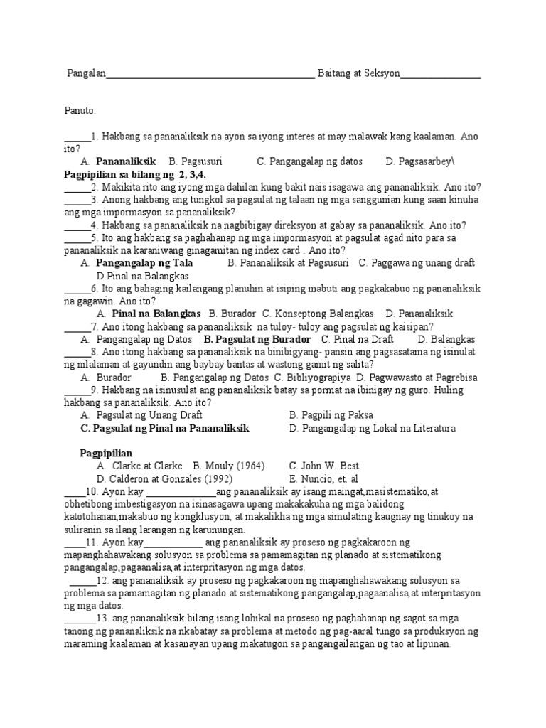 Final Exam Sa Pagbasa at Pagsuri | PDF