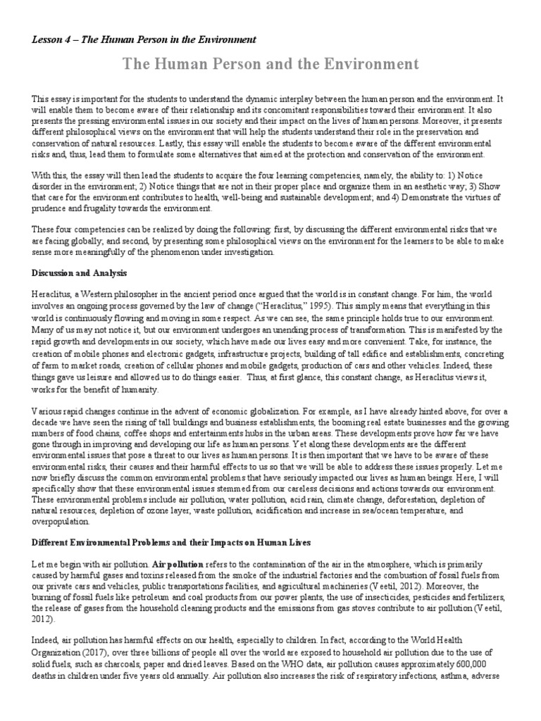 Lesson 4 - The Human Person in The Environment | PDF | Air Pollution ...