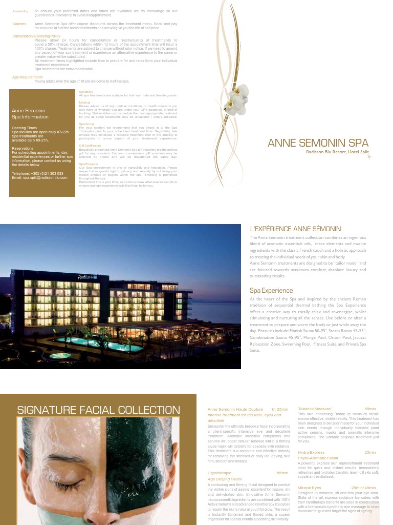 Anne Semonin Spa Information | PDF | Massage | Spa