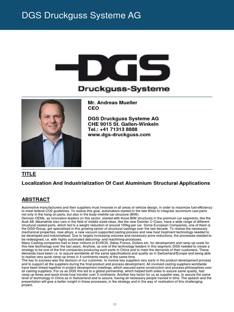 DGS Druckguss Systeme AG | PDF | Car | Vehicles