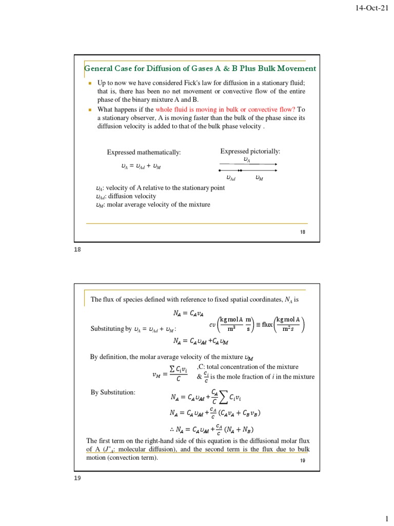 General Case For Diffusion of Gases A & B Plus Bulk Movement | PDF ...