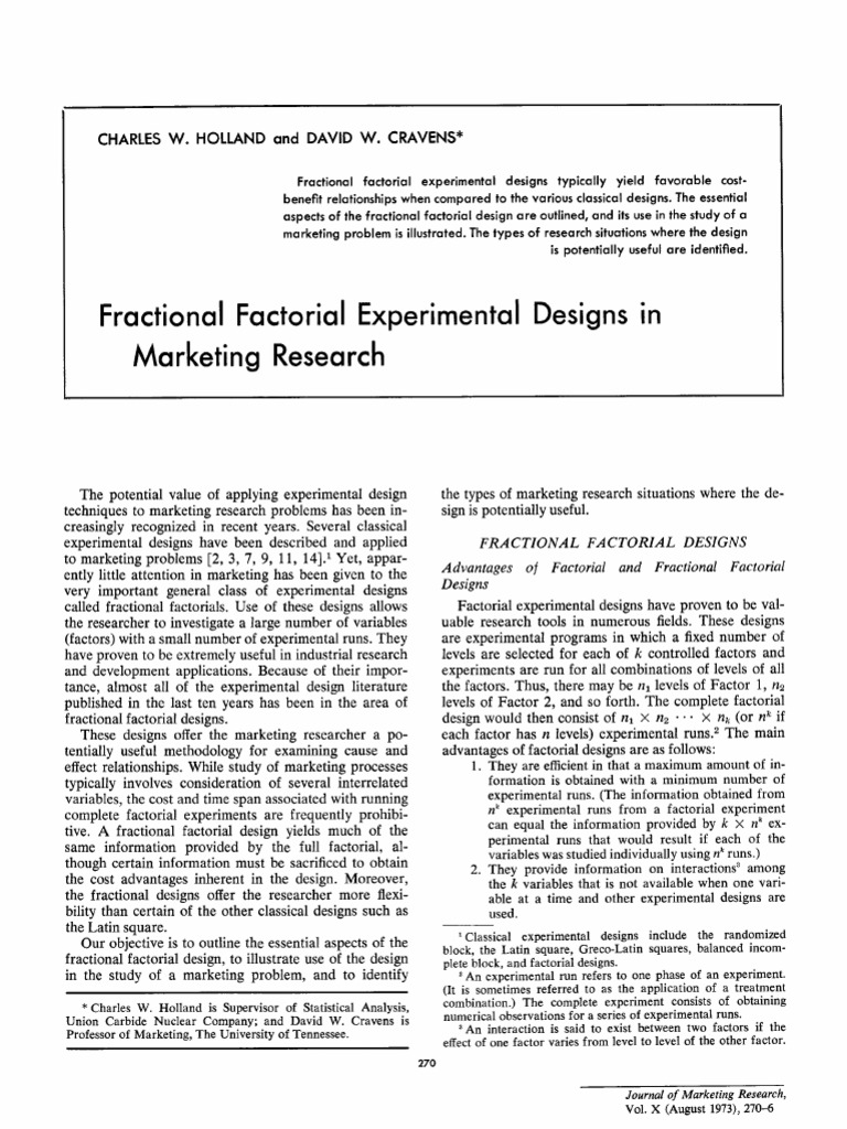 Fractional Factorial Experimental Designs in Marketing Research | PDF | Analysis Of Variance ...