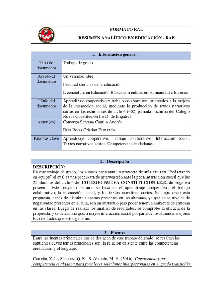 Formato Rae | PDF | Salón de clases | Aprendizaje