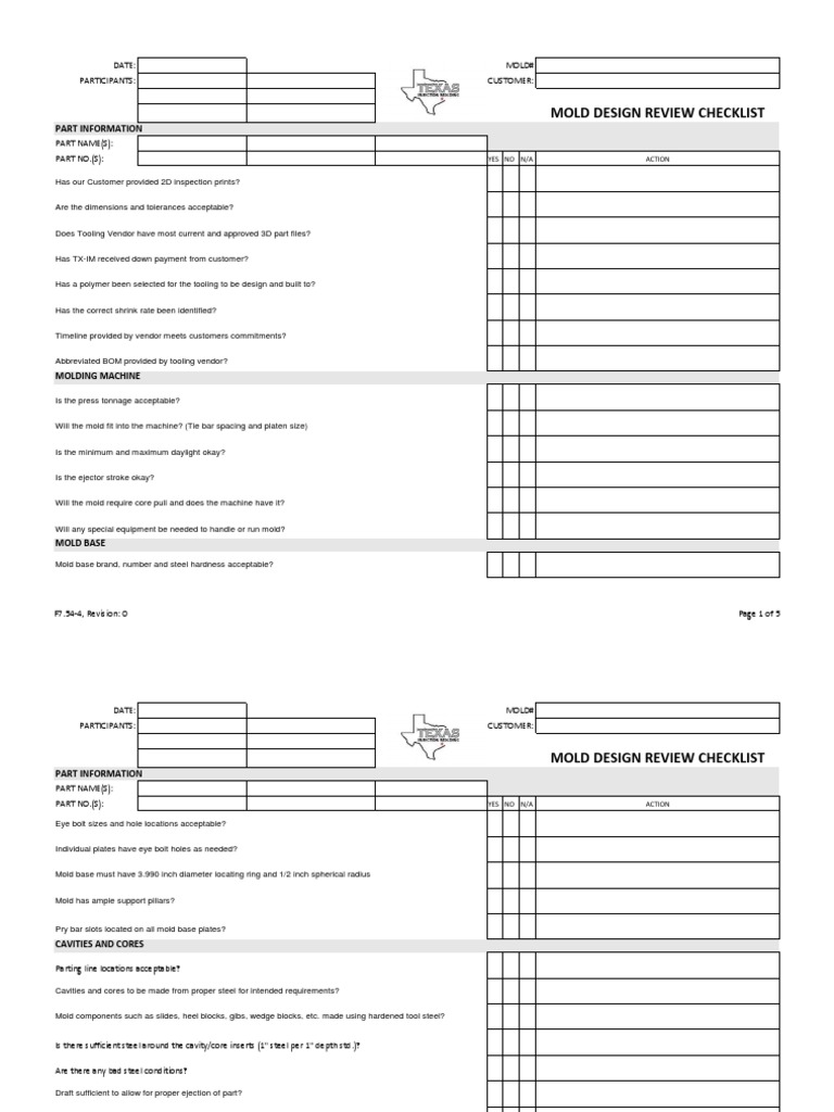 Mold Design Review Checklist: Part Information | PDF | Manufactured ...