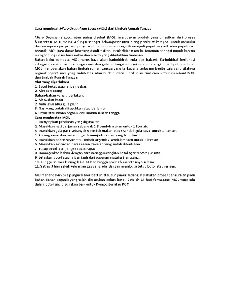 Cara Membuat MOL dari Limbah Rumah Tangga | PDF | Memasak, Makanan ...