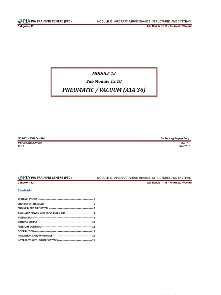 Sub Module 13.18 Pneumatic-Vacuum (ATA 36) | PDF | Piston | Valve