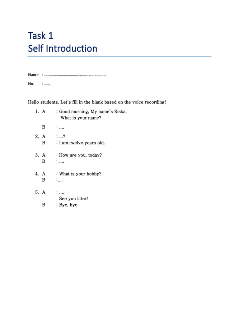 Task 1 Self Introduction | PDF