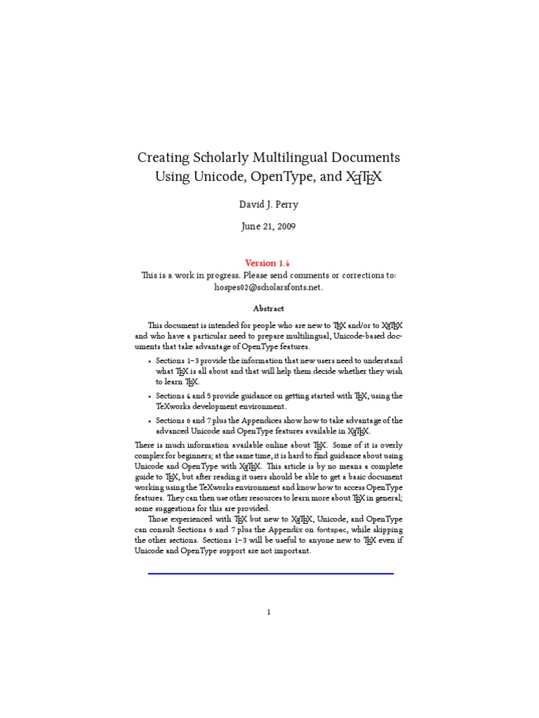 Creating S Olarly Multilingual Documents Using Unicode, Opentype, and ...