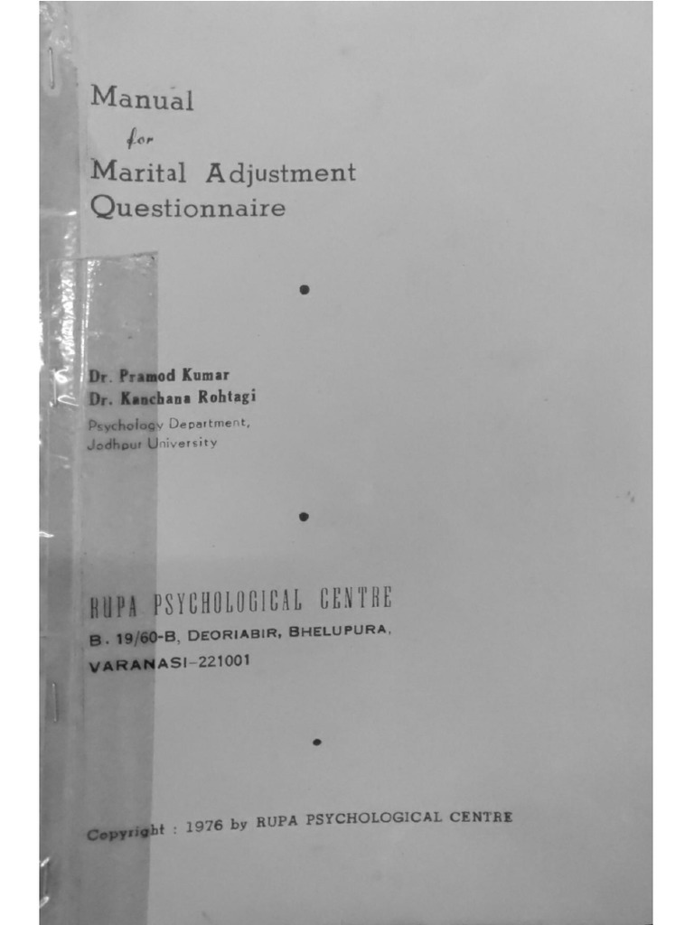 Marital Adjustment Questionnaire (Dr. Pramod Kumar) - Manual ...