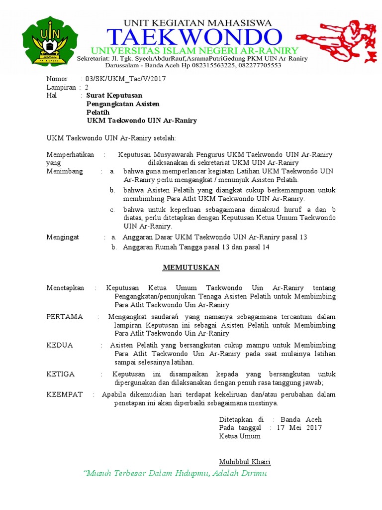 Surat SK Asisten Pelatih | PDF