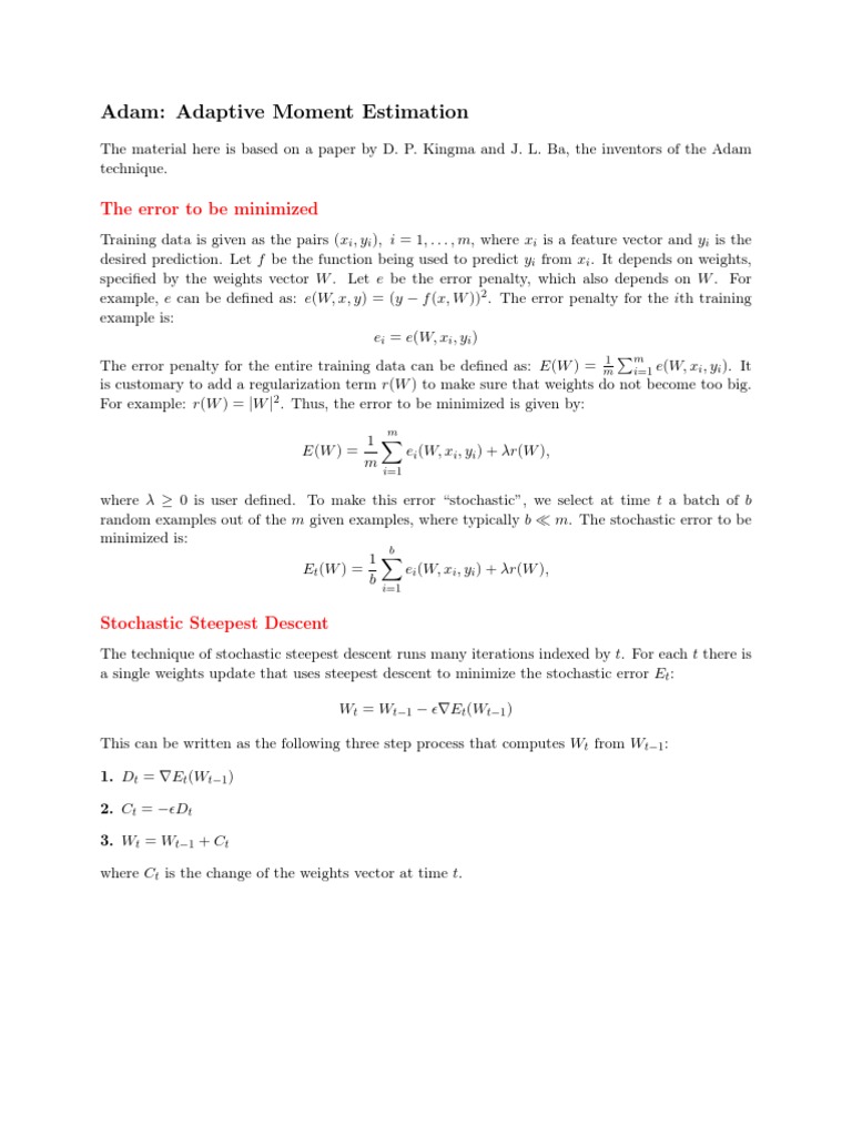 Adam: Adaptive Moment Estimation: The Error To Be Minimized | PDF ...