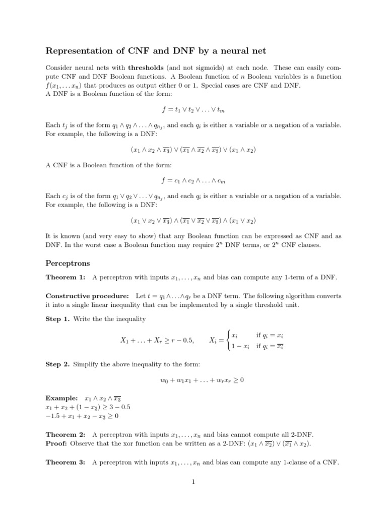 Representing Boolean Functions As Cnf And Dnf Using Neural Networks Pdf Artificial Neural