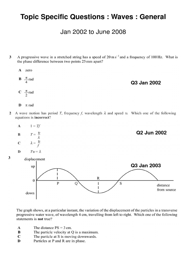 Topic Specific Questions: Waves: General: Jan 2002 To June 2008 | PDF