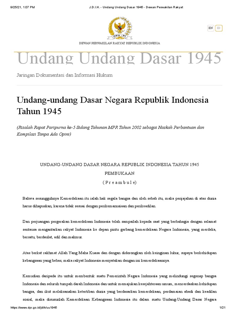 Undang-Undang Dasar 1945 Indonesia | PDF