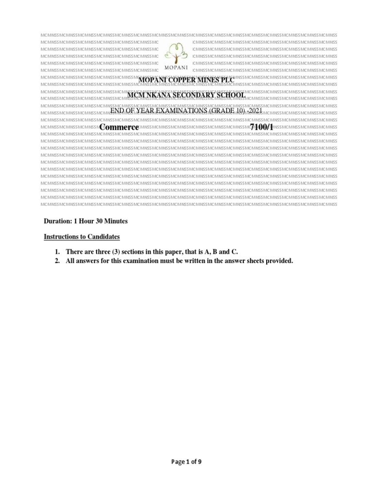 Grade 10 Commerce Exam Paper 2021 | PDF | Invoice | Business
