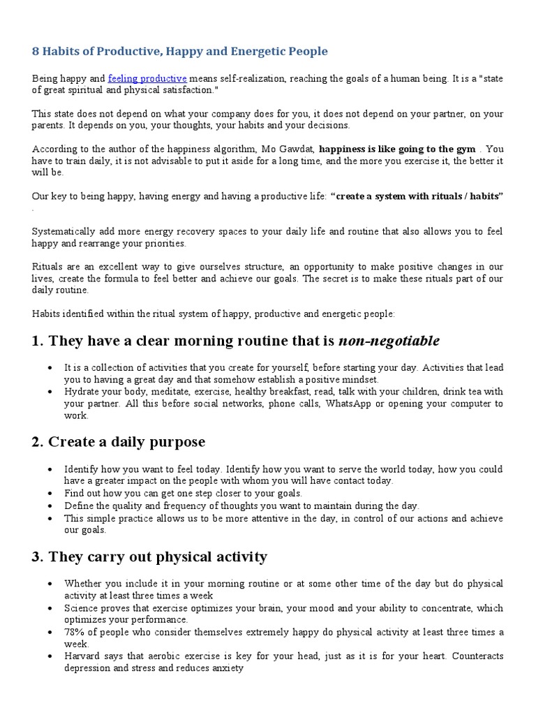Habits of Productive, Happy People | PDF | Mood (Psychology) | Mental ...