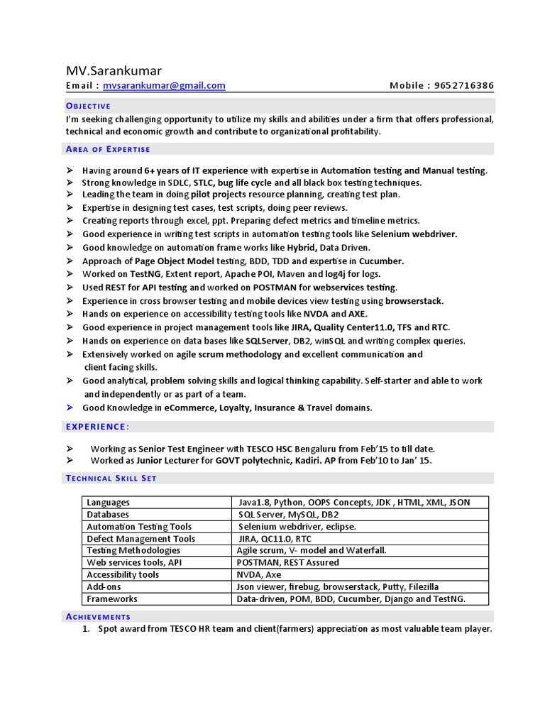 Saran CV | PDF | Web Service | Software Testing