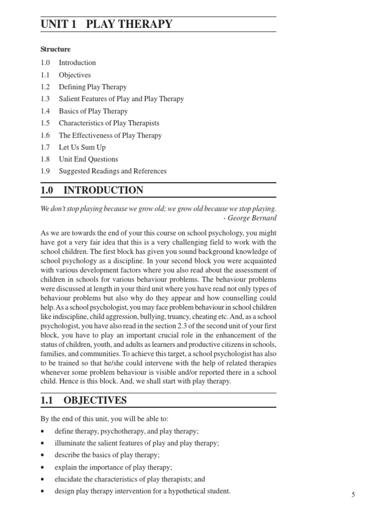 Unit 1 Play Therapy: Structure | PDF | Psychotherapy | Play Therapy
