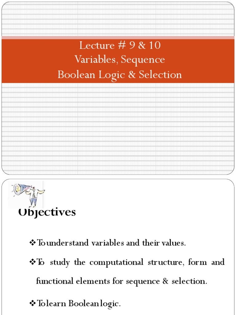 Lecture 9 10variables Sequence Booleanlogic Selection Pdf Boolean Data Type Computer 8691