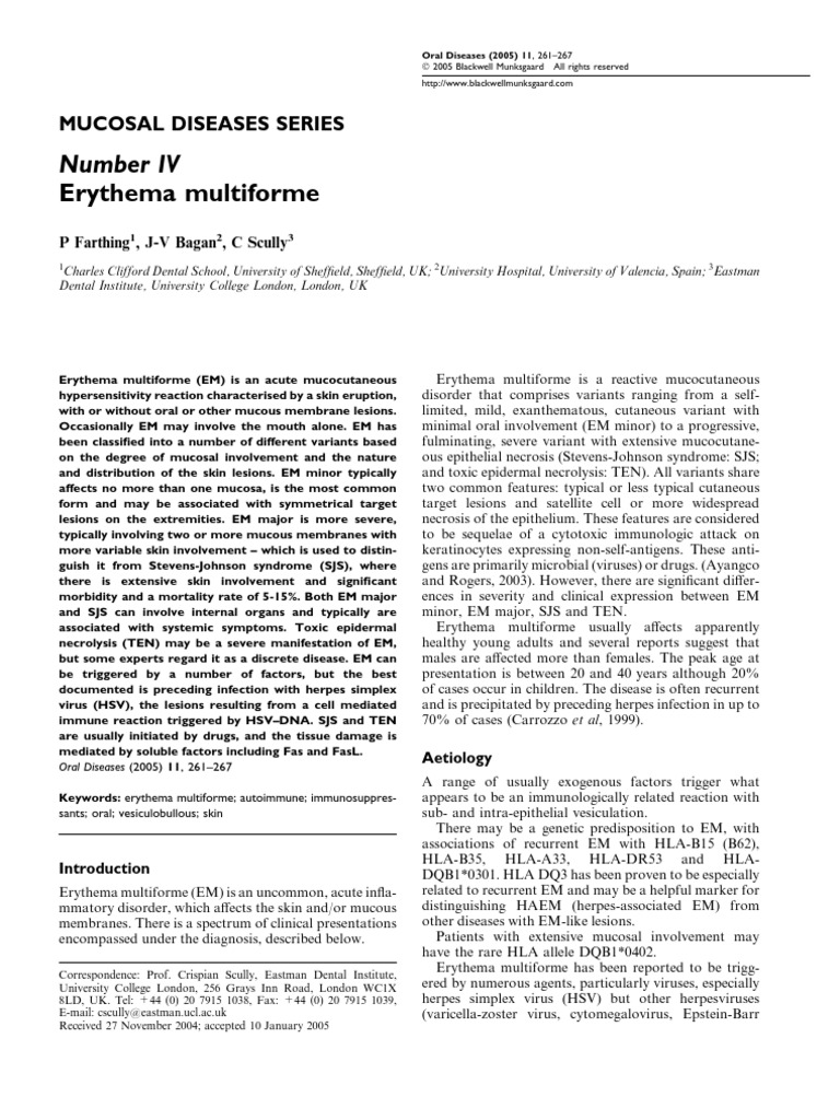 Number IV Erythema Multiforme: Mucosal Diseases Series | PDF | T Helper ...