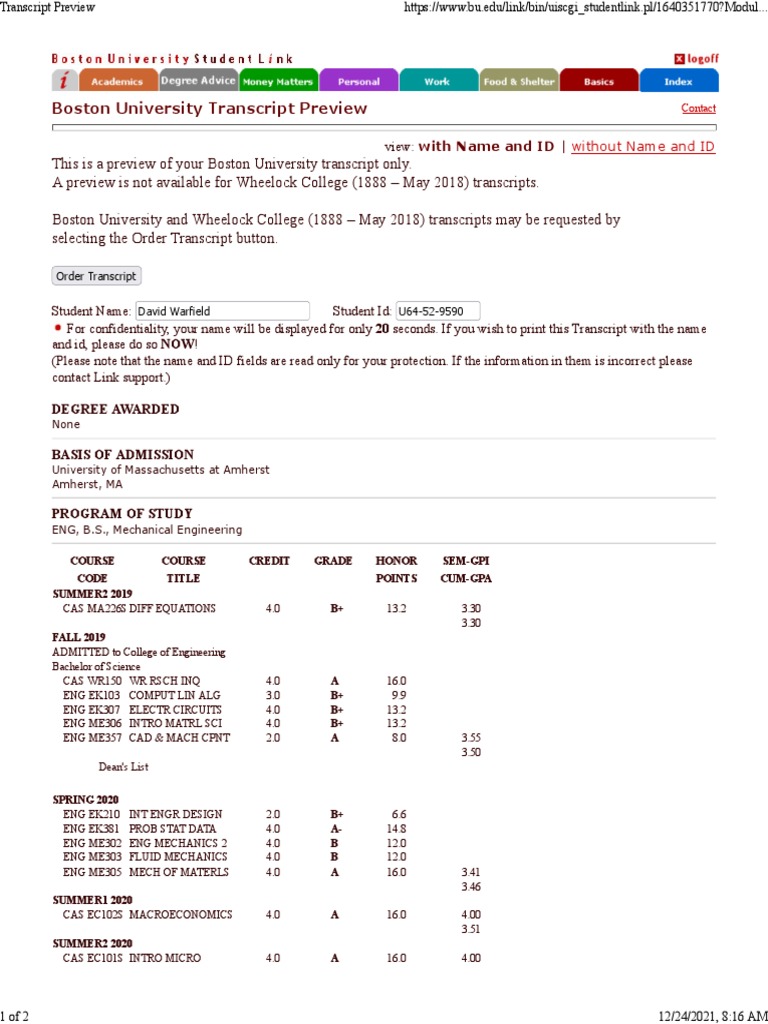 Unofficial Transcript | PDF | Science And Technology | Engineering
