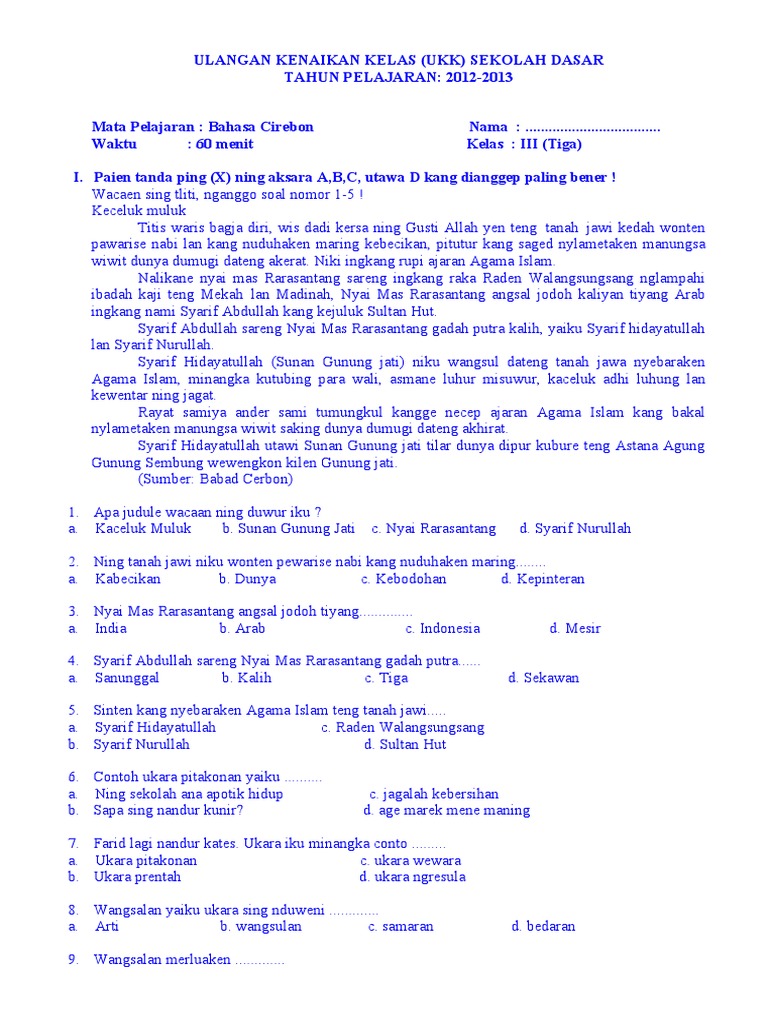 Bahasa Cirebon Kelas 3 | PDF