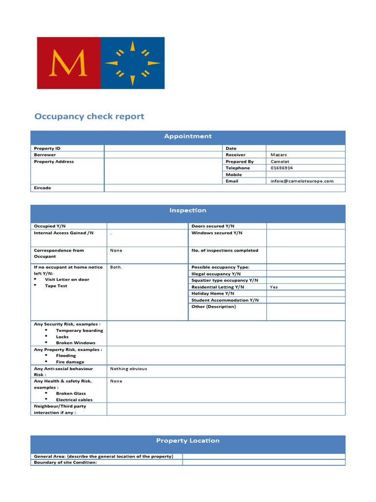 Occupancy Check Report: Appointment | PDF